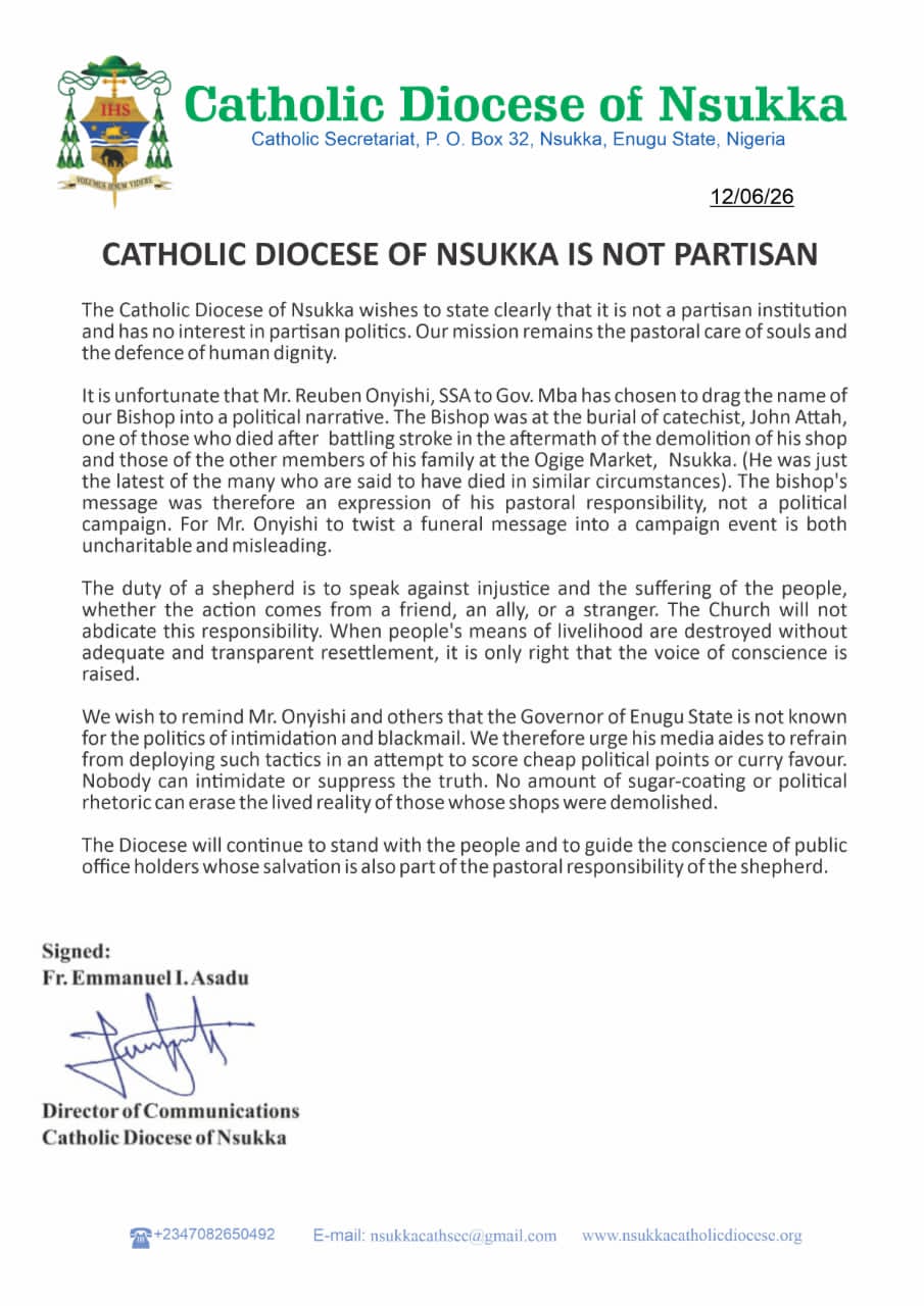 Catholic Diocese of Nsukka Fires Back at Governor Mbah's Administration ...